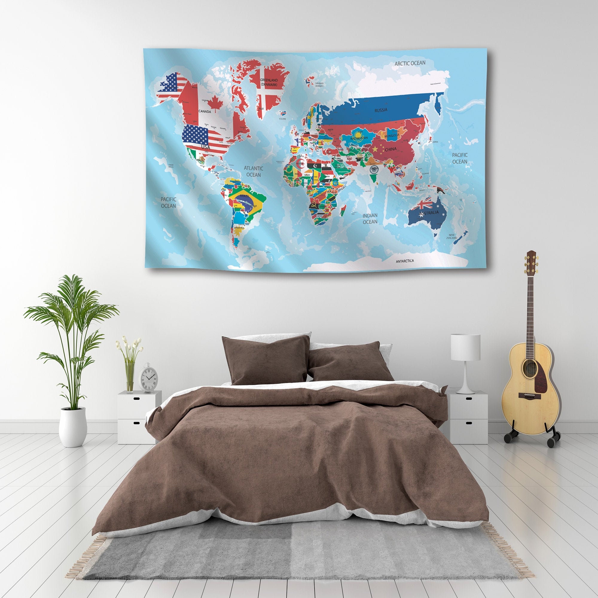 World Map Tapestry World Map Wall Hanging World Map Wall - Etsy