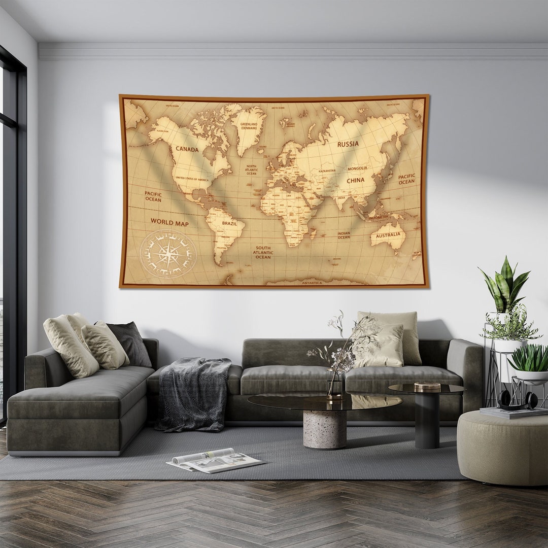 Map Wall Tapestry, World Map Tapestry, World Map Wall Hanging, World ...