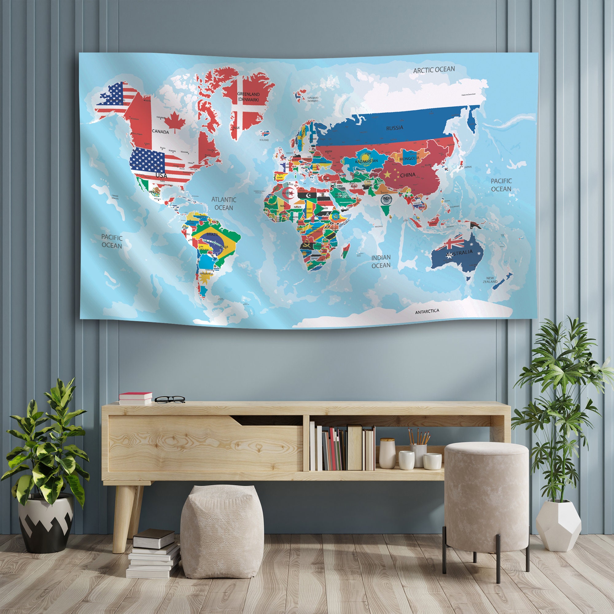 World Map Tapestry World Map Wall Hanging World Map Wall - Etsy