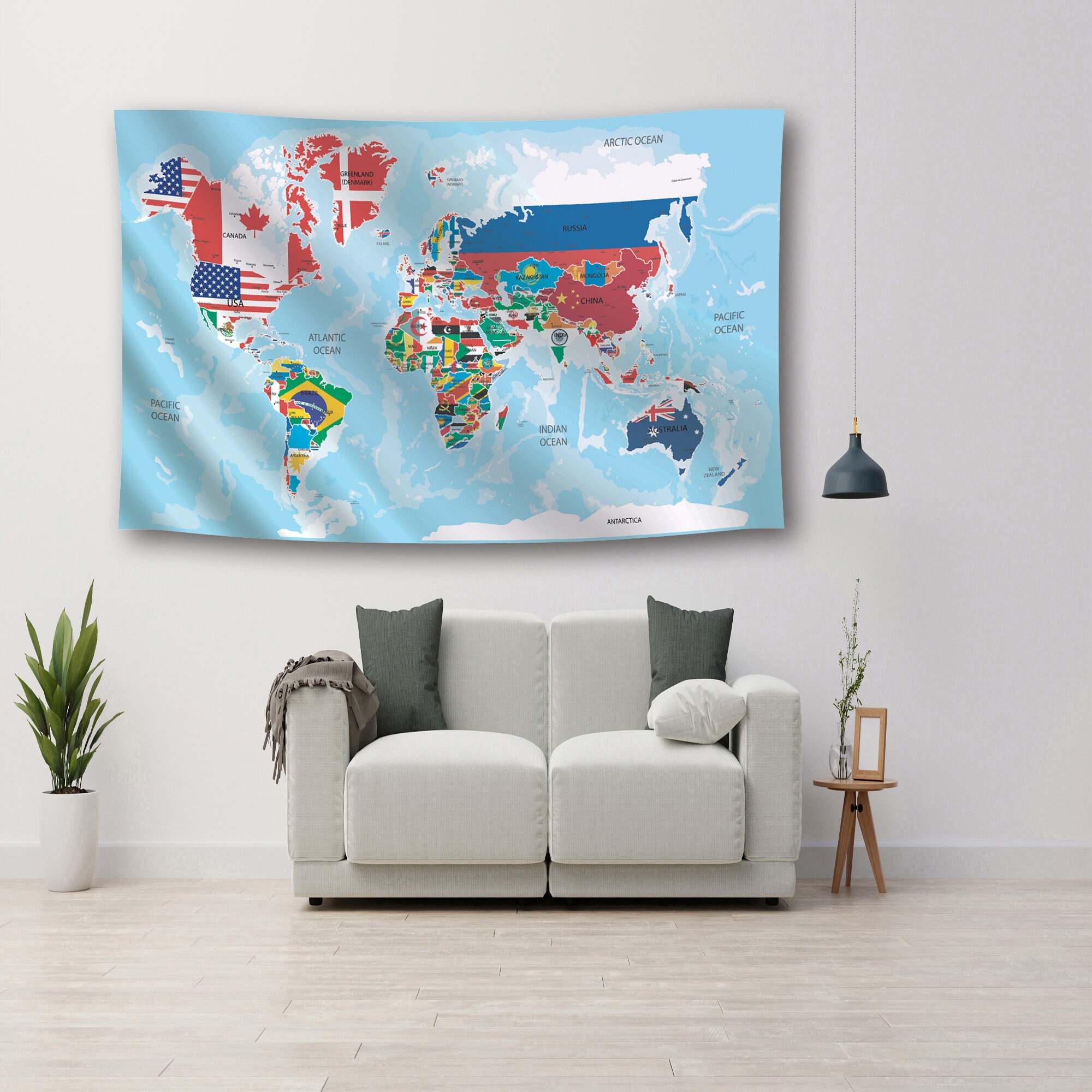 World Map Tapestry World Map Wall Hanging World Map Wall - Etsy