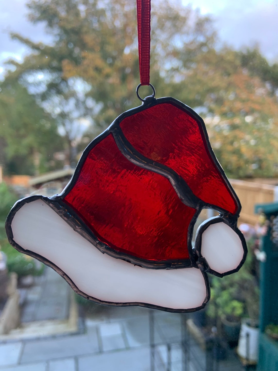 Stained Glass Santa Hat Christmas Decoration Etsy Uk