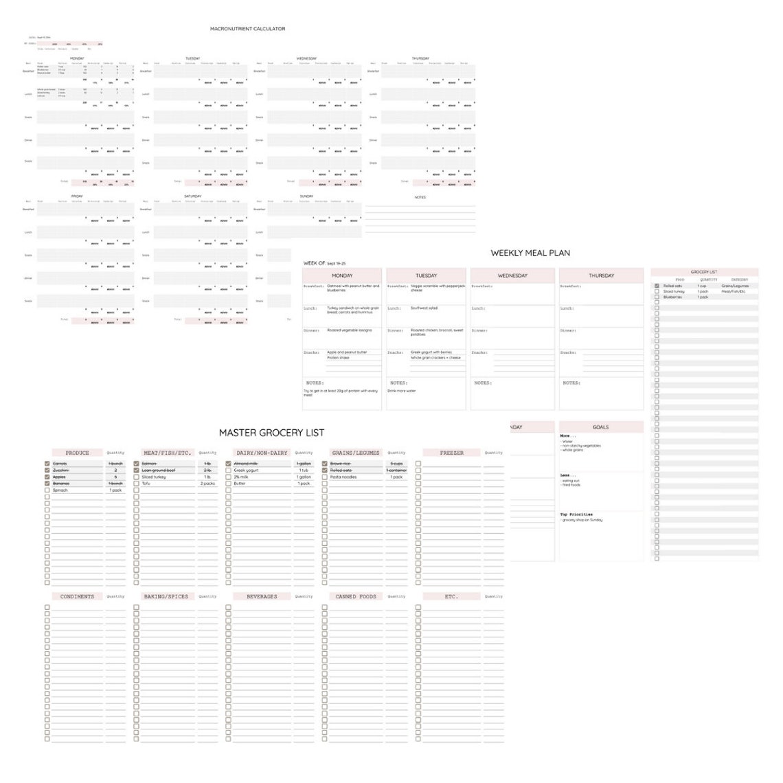 Digital Weekly Meal Planner Grocery List and Macronutrient - Etsy