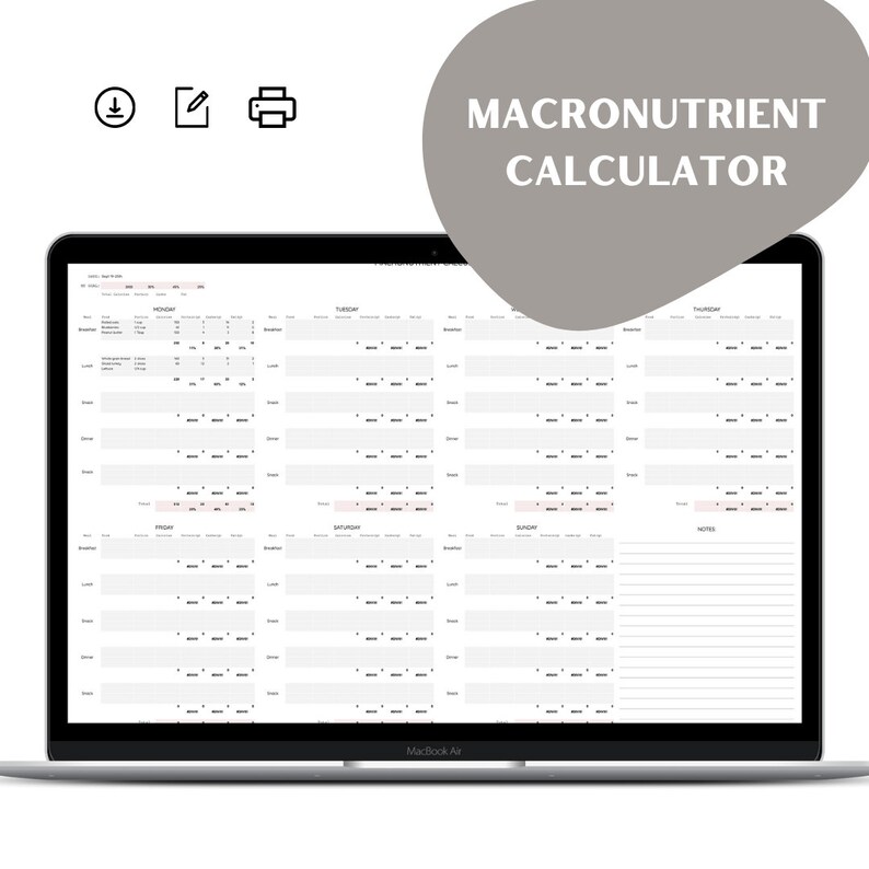 Digital Weekly Meal Planner, Grocery List, and Macronutrient Calculator ...