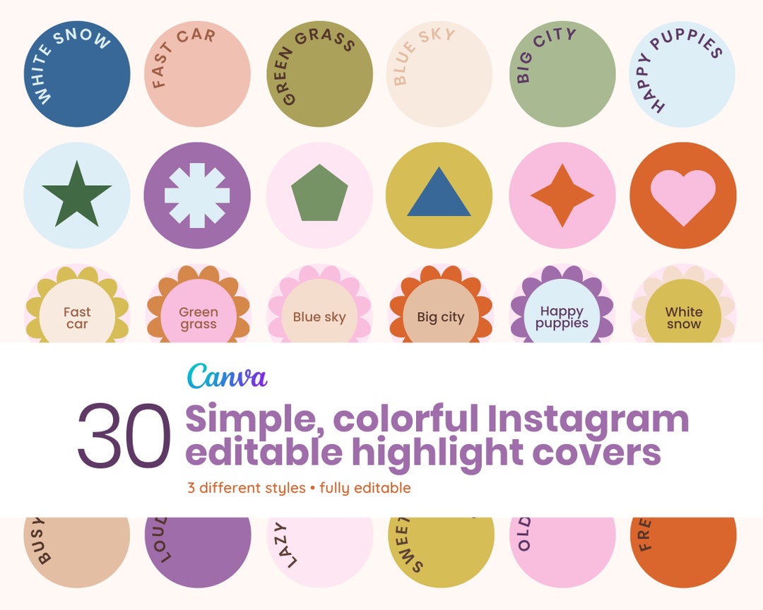 Editable Colorful Instagram Highlight Story Covers Canva Template DIY ...