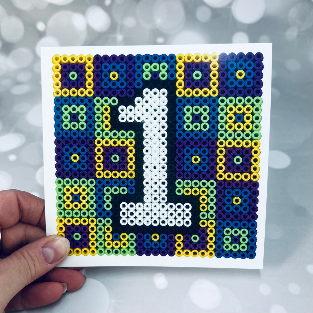 Age 1 Card, Hama Beads Picture Card, Geometric, Blues, Picture From ...