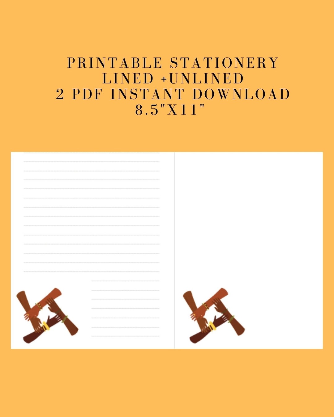 Four Connected Hands Printable Writing Paper/ Stationery Paper ...