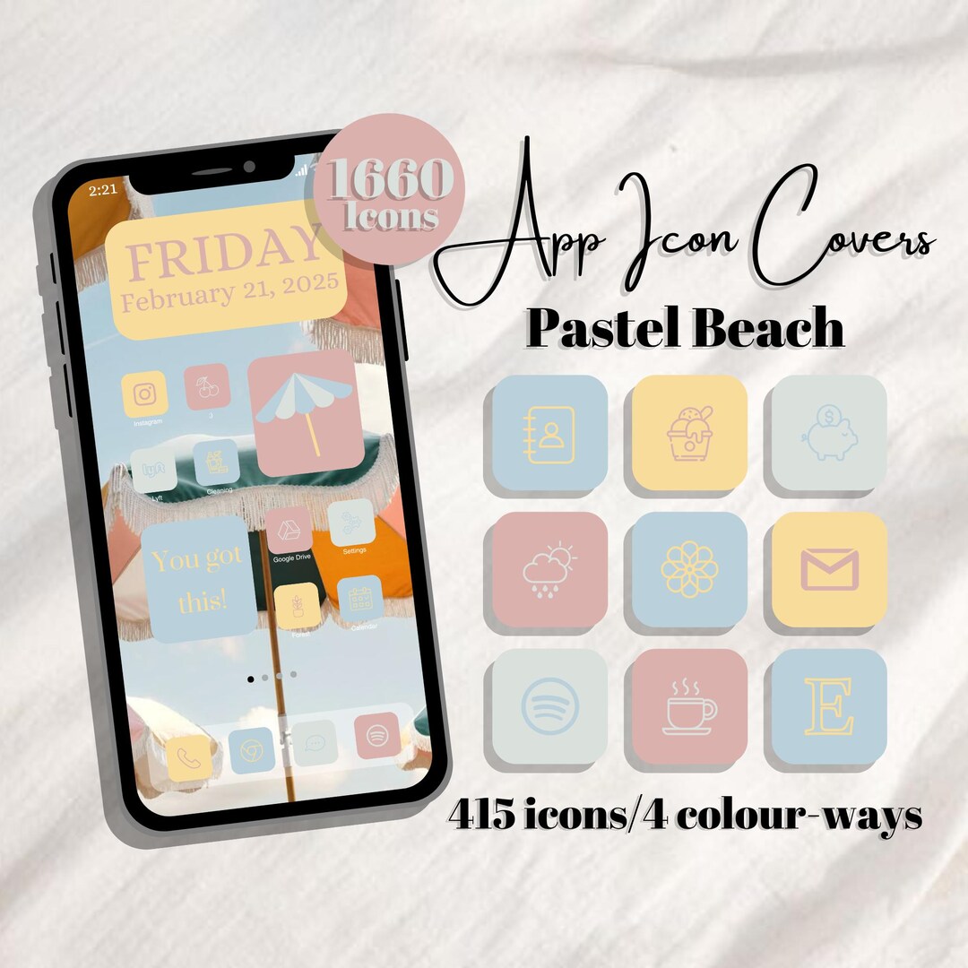 Pastel Beach - App Icons: Peach, Lemon, Mint, & Sky Ios Theme (1660 ...