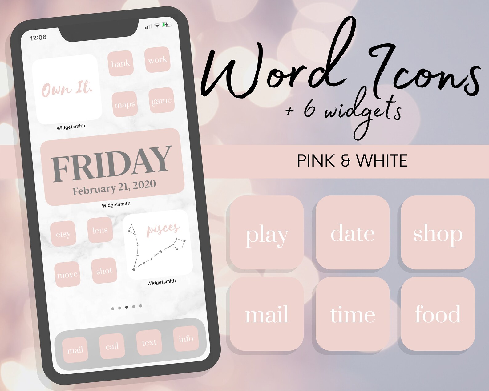 24pk Blush Pink Word App Icons + 6 Widget Images, All Colour Matched ...