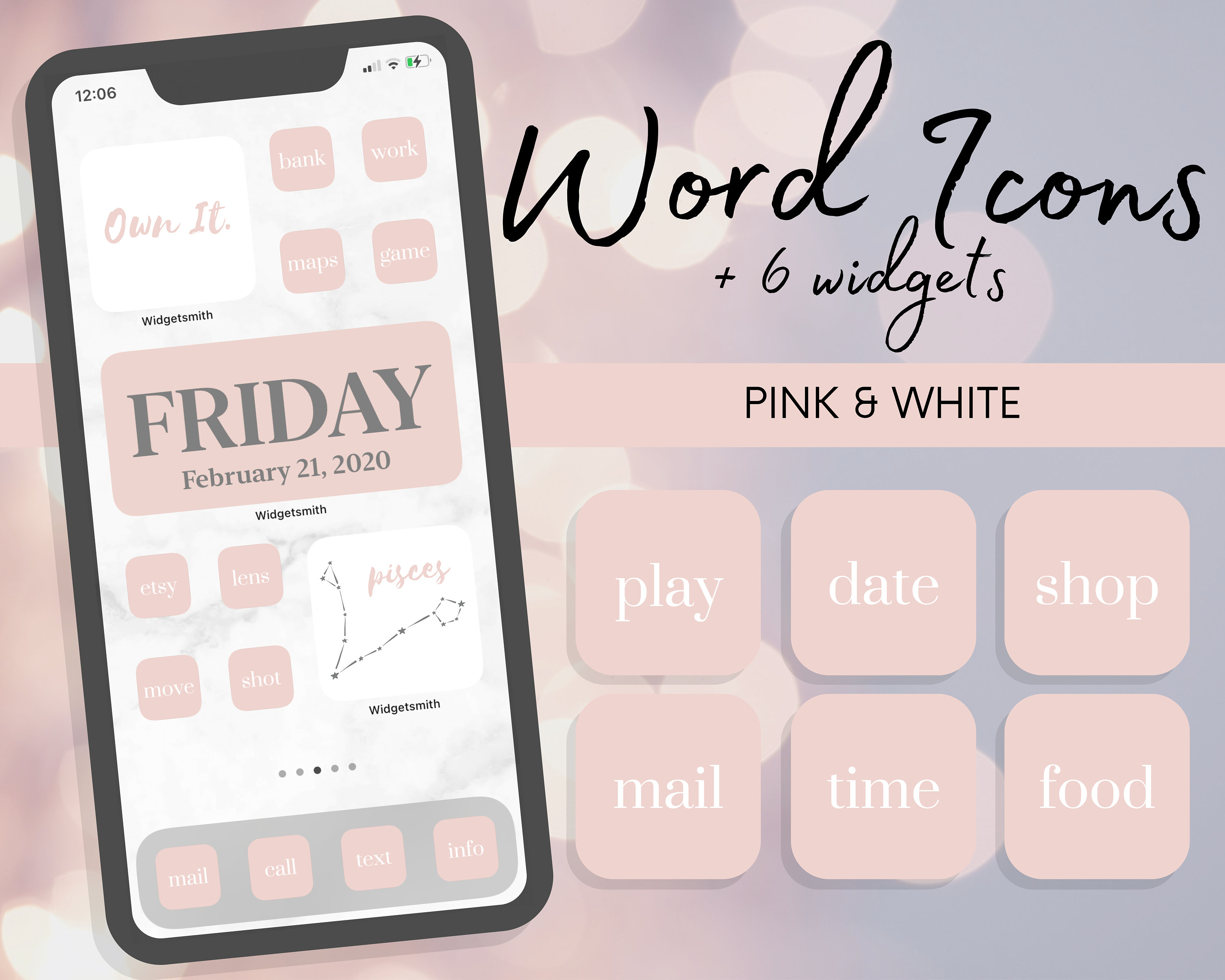 24pk Blush Pink Word App Icons + 6 Widget Images, All Colour Matched ...