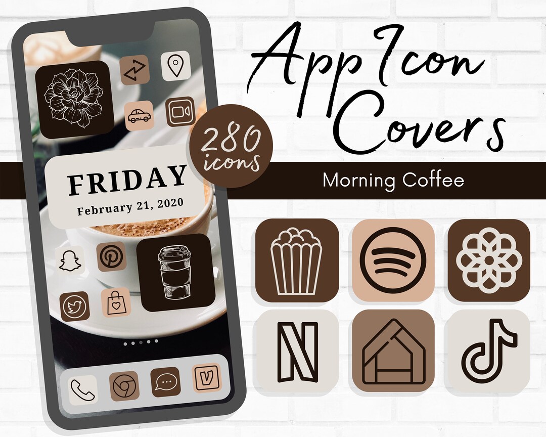 280 Morning Coffee Themed Icon Covers - 70 Icons in 4 Colours Ios 14 ...