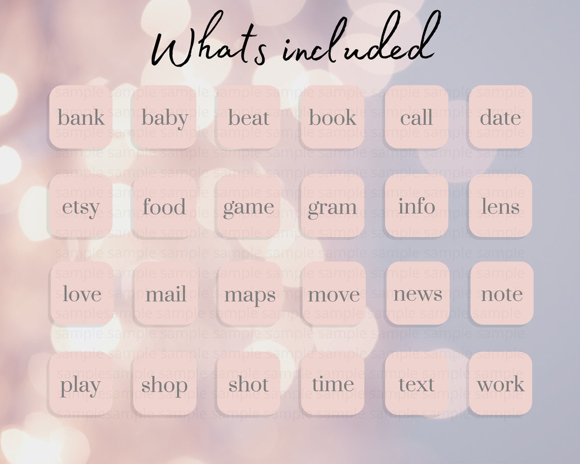 24pk Pink With Grey Word App Icons + 6 Widget Images, All Colour ...