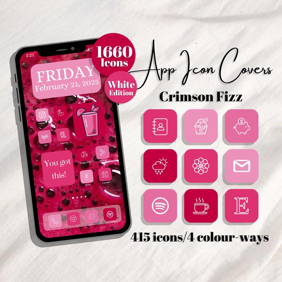 Crimson Fizz - White Edition App Icons: Pink, Red, & White Ios Theme ...