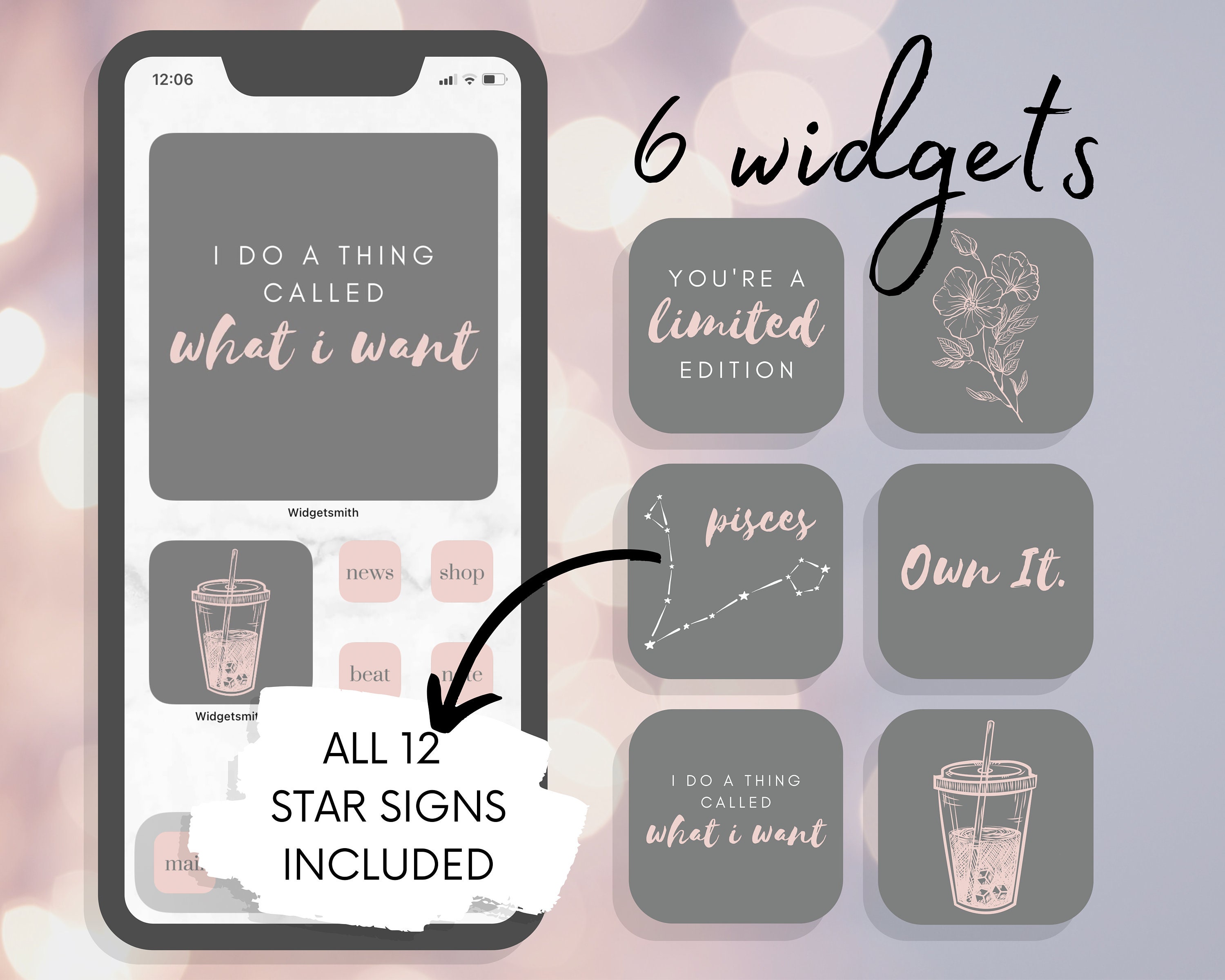 24pk Pink With Grey Word App Icons + 6 Widget Images, All Colour ...
