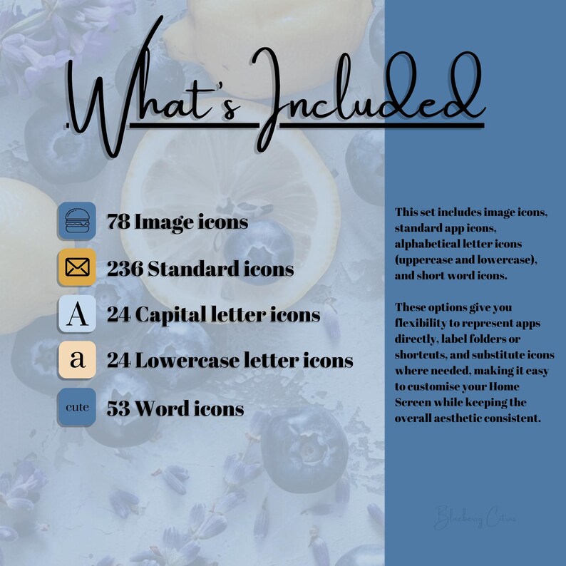 Blueberry Citrus App Icons: Black Edition - Blue Yellow Theme, Medium ...