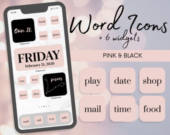 24pk Blush Pink Word App Icons + 6 Widget Images, All Colour Matched ...
