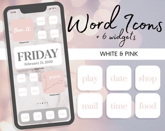 24pk Blush Pink Word App Icons + 6 Widget Images, All Colour Matched ...