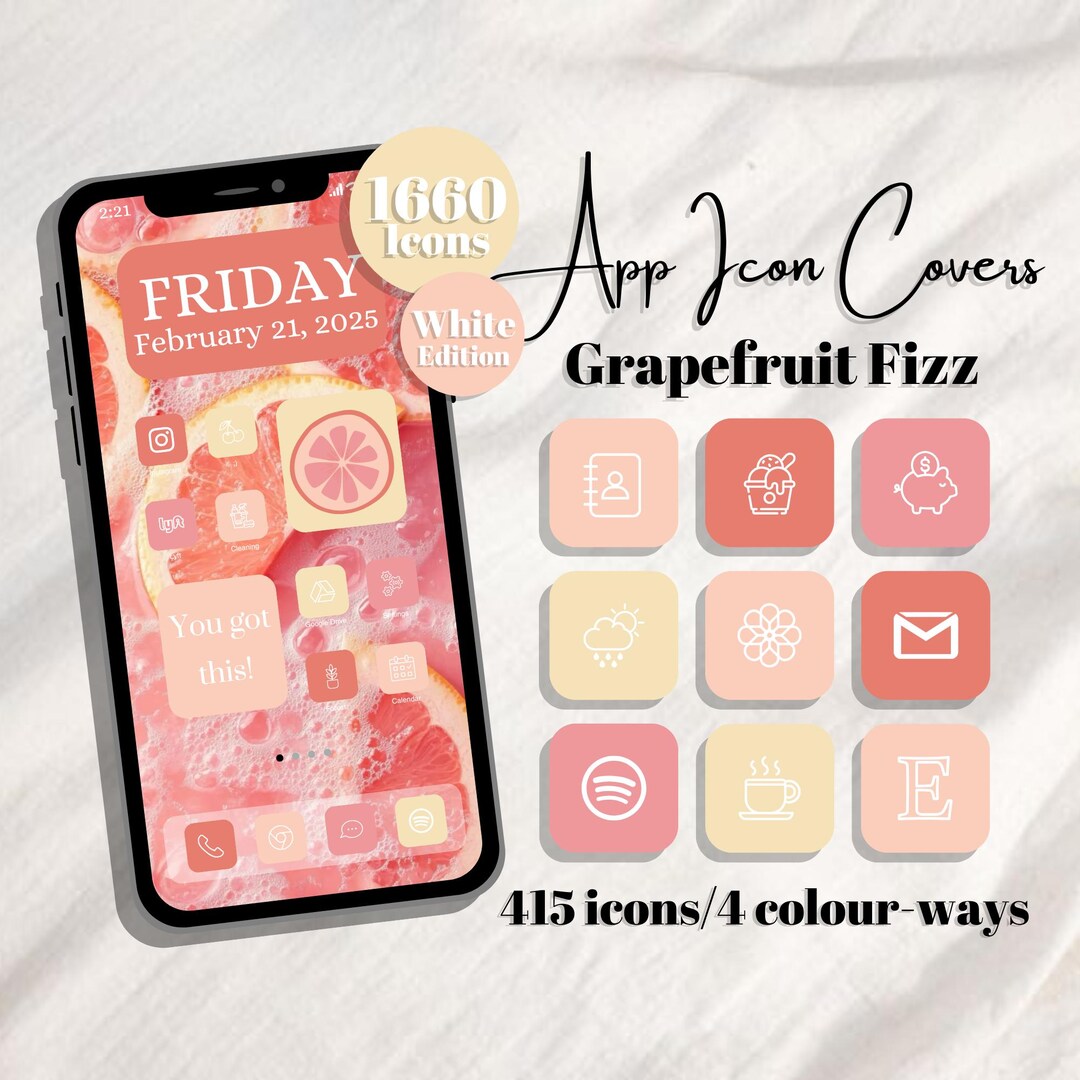 Grapefruit Fizz - White Edition App Icons: Orange, Pink, Yellow ...