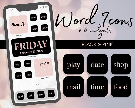 24pk Black With Pink Word App Icons 6 Widget Images All - Etsy