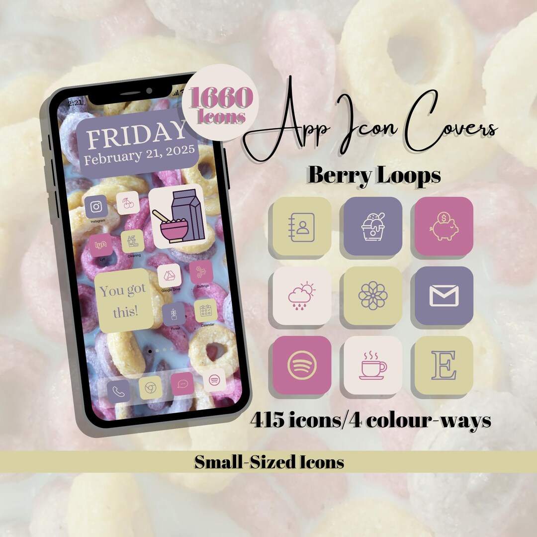 Berry Loops App Icons – Pink Yellow Purple White Theme, Small Icon Size ...