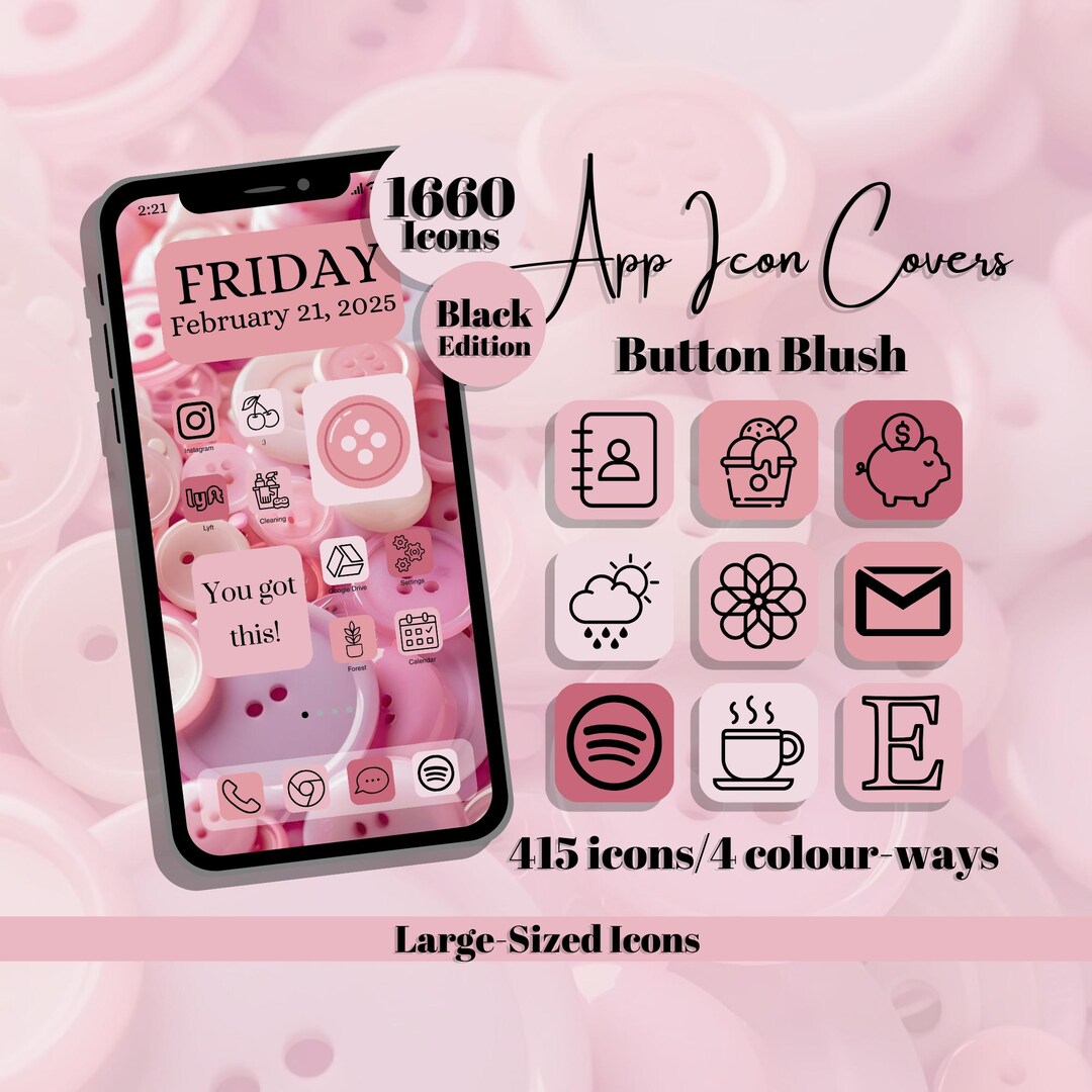 Button Blush App Icons: Black Edition - Pink Theme, Large Icon Size ...