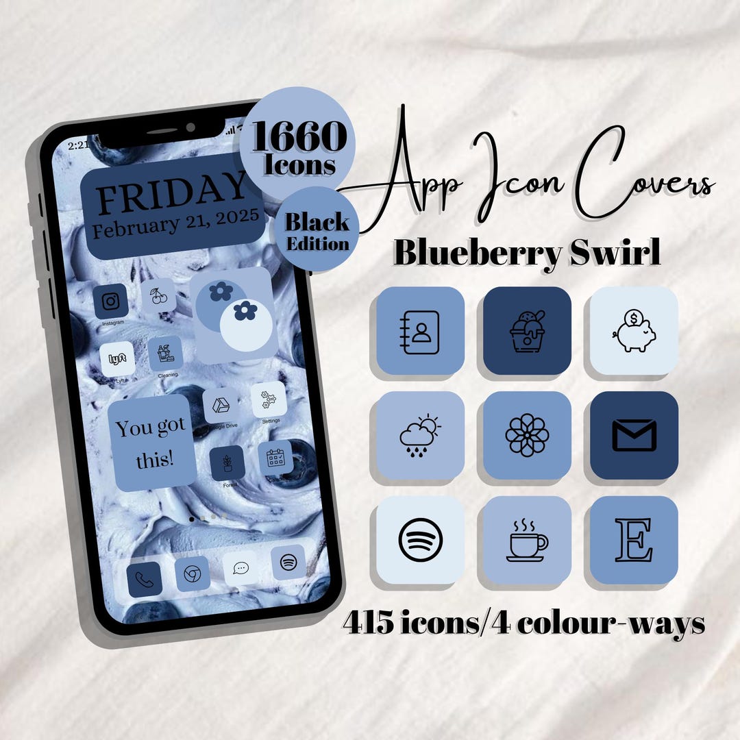 Blueberry Swirl - Black Edition App Icons: Blue & Black Ios Theme (1660 ...
