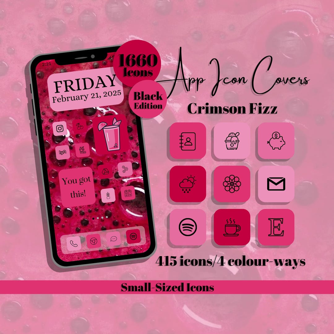 Crimson Fizz App Icons: Black Edition - Pink Red Theme, Small Icon Size ...