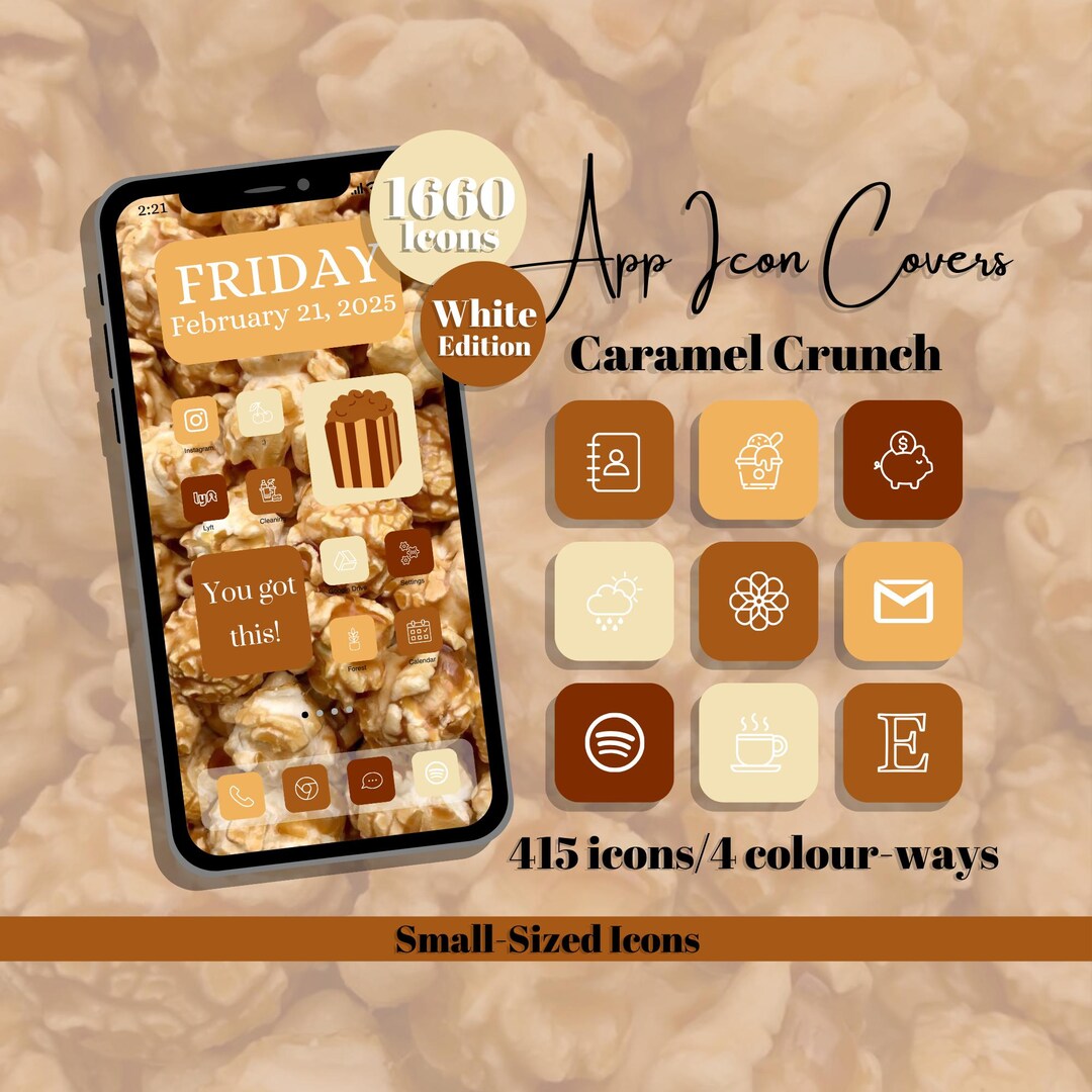 Caramel Crunch App Icons: White Edition - Yellow Brown Cream Theme ...