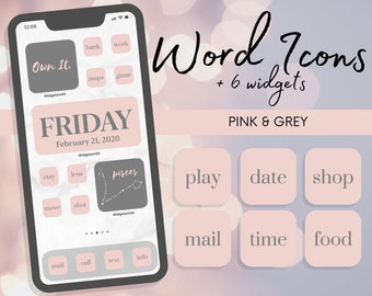 24pk Blush Pink Word App Icons 6 Widget Images All Colour | Etsy