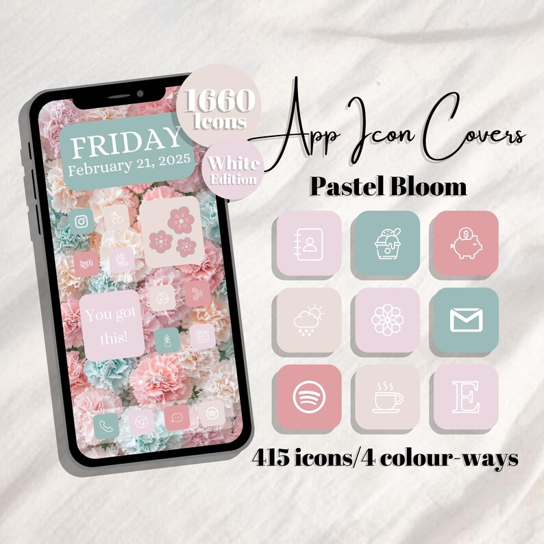 Pastel Bloom - White Edition App Icons: Cream, Green, Pink, & White Ios ...