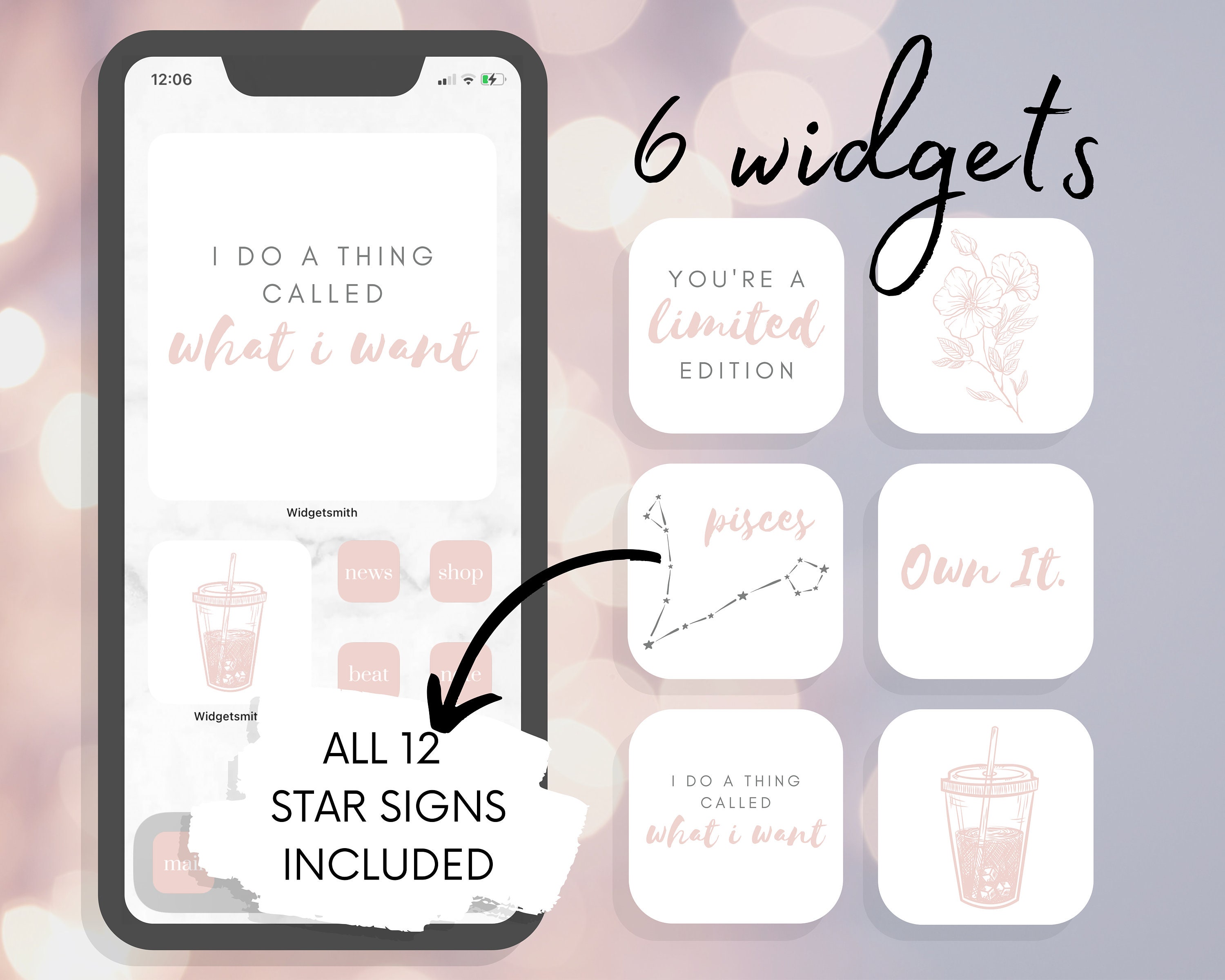 24pk Blush Pink Word App Icons + 6 Widget Images, All Colour Matched ...
