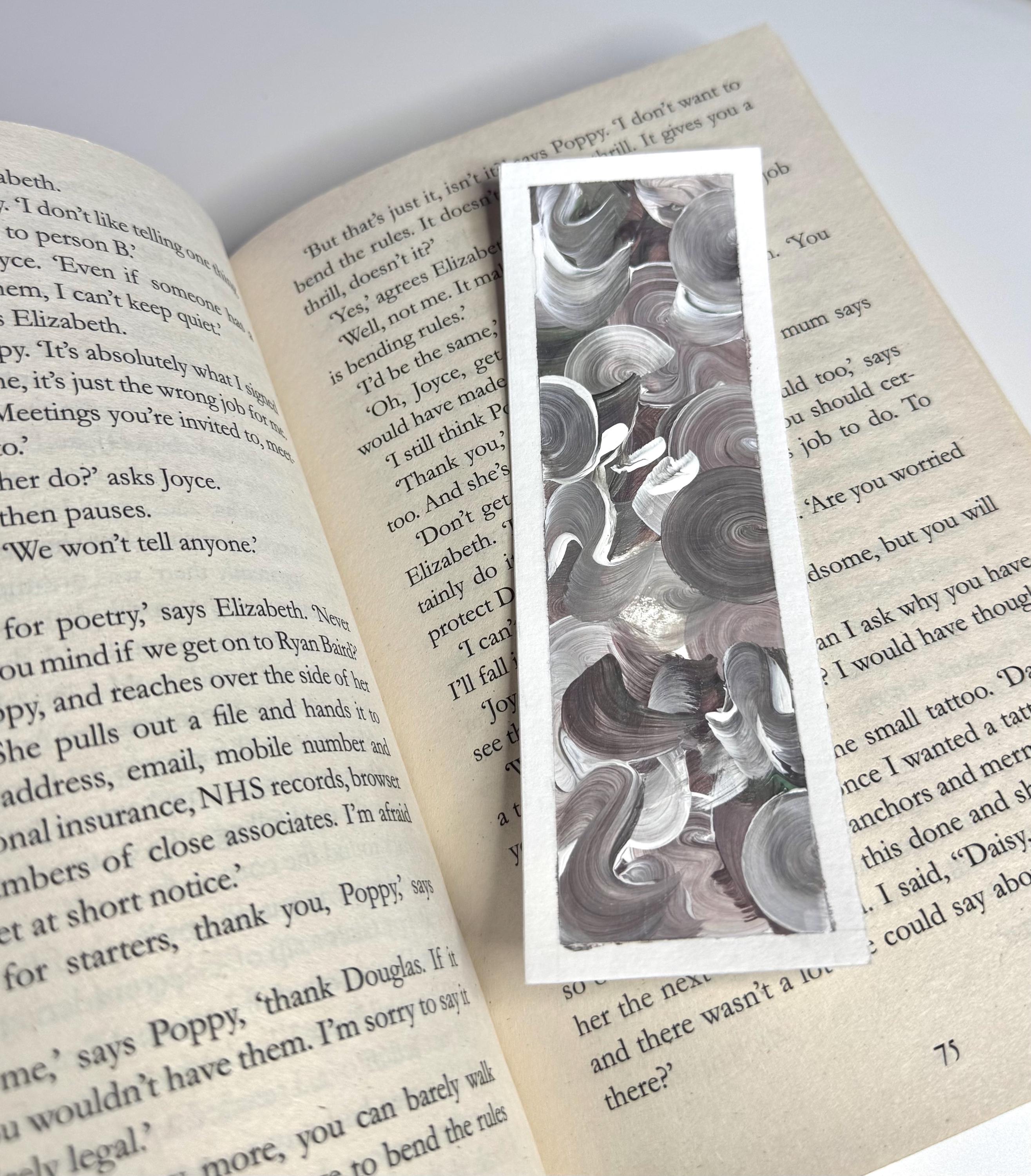 Grey Hand Painted Abstract Art Bookmark, Hand Made Design, Book Lovers ...