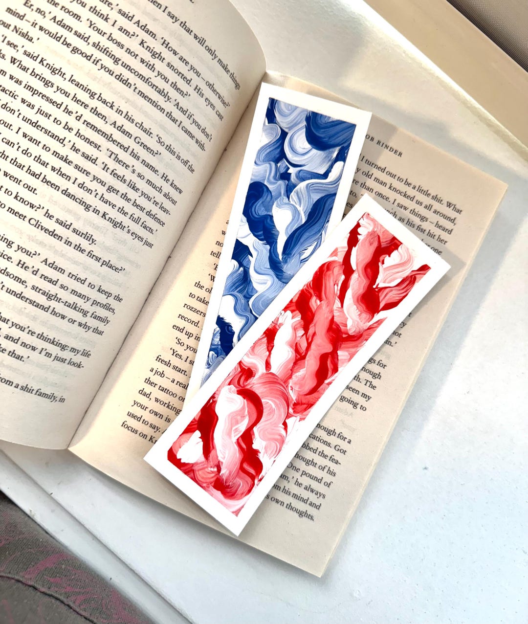 Pack of 2 - Blue and Red Hand Painted Bookmarks for Book Lovers ...