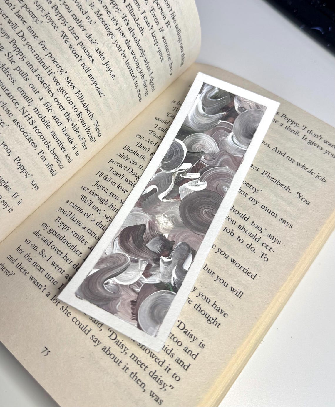 Grey Hand Painted Abstract Art Bookmark, Hand Made Design, Book Lovers ...