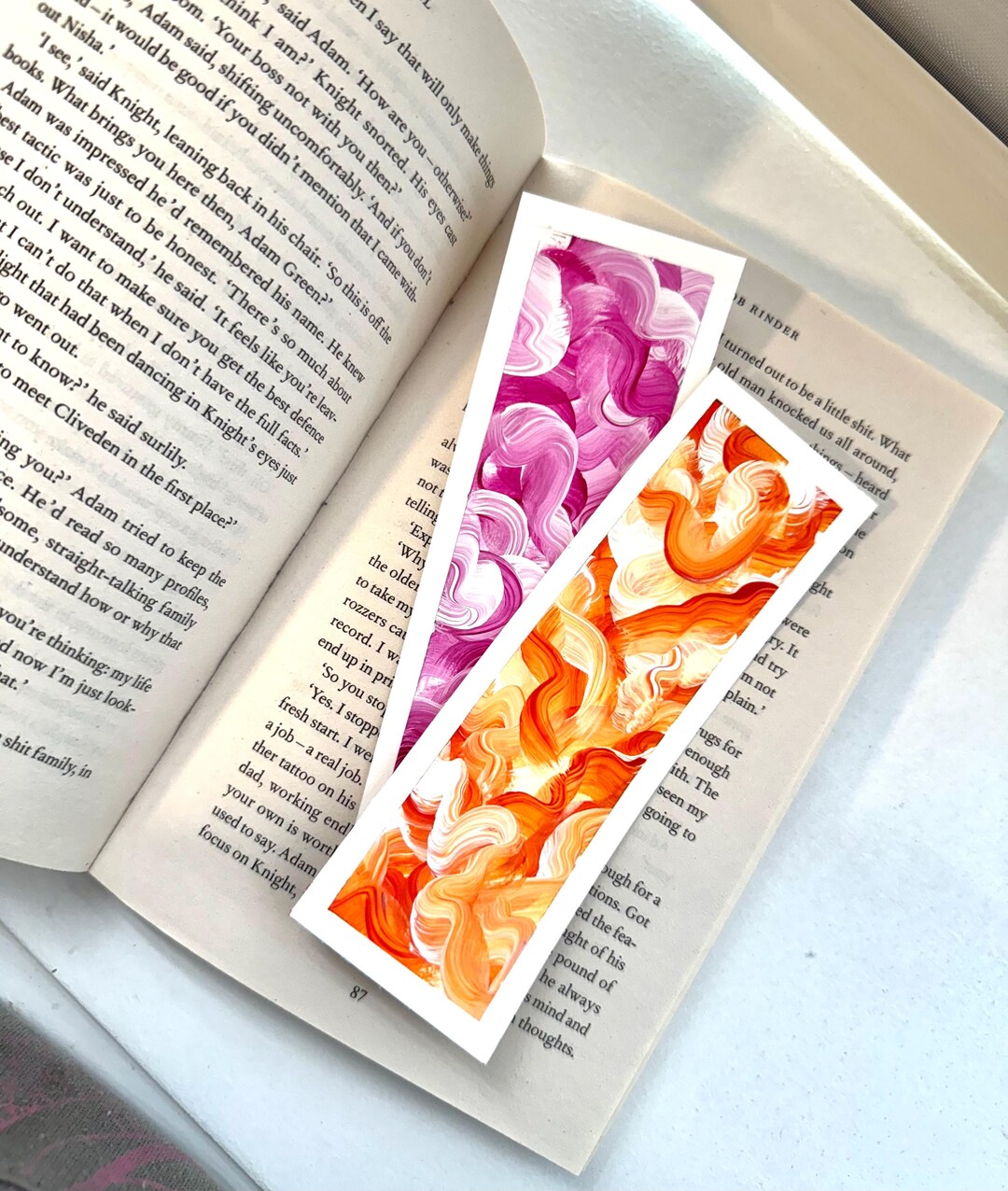 Pack of 2 - Pink and Orange Hand Painted Bookmarks for Book Lovers ...
