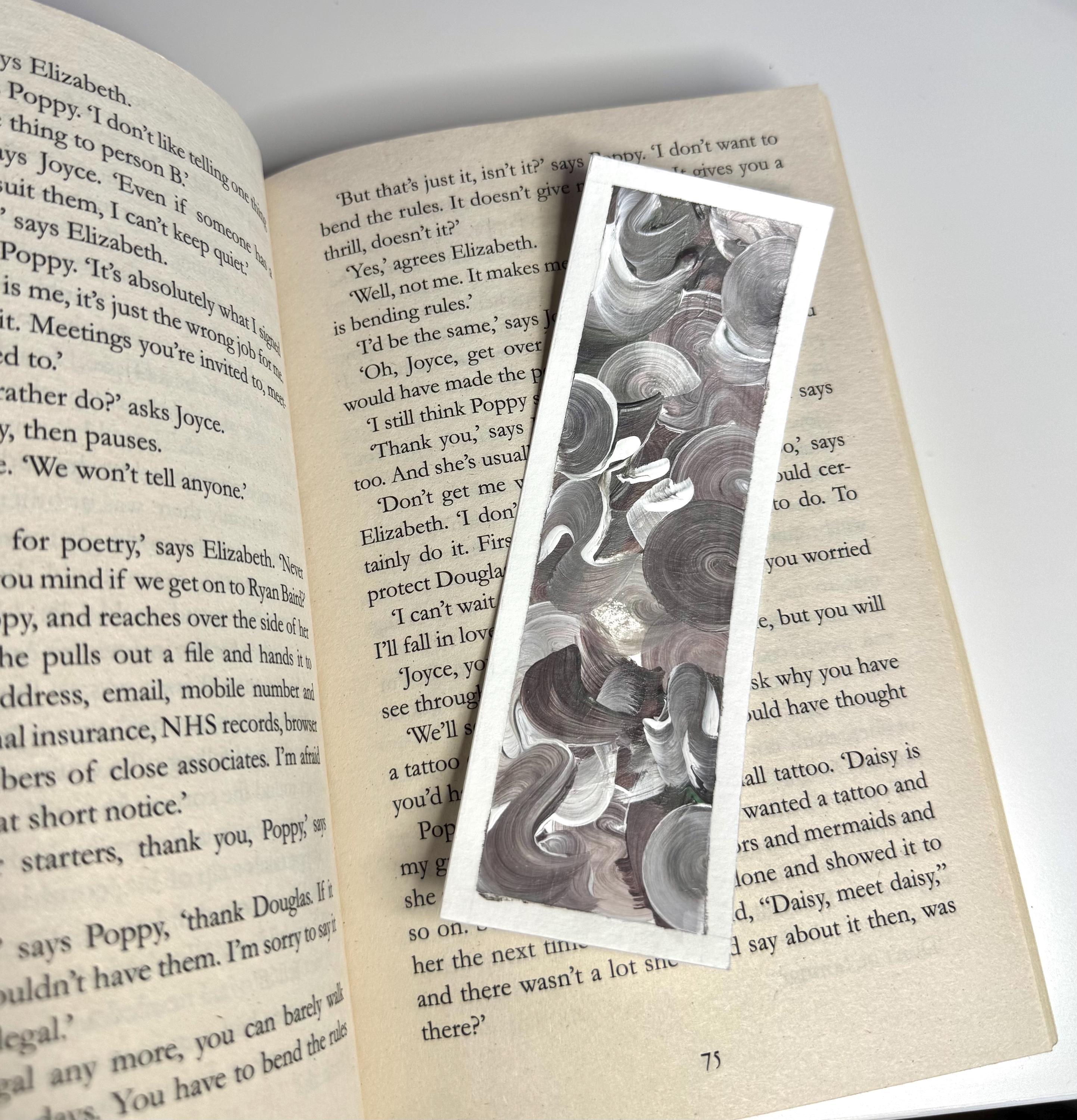 Grey Hand Painted Abstract Art Bookmark, Hand Made Design, Book Lovers ...