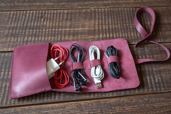 Leather Cable Organizerpersonalized Leather Cable Organizer - Etsy