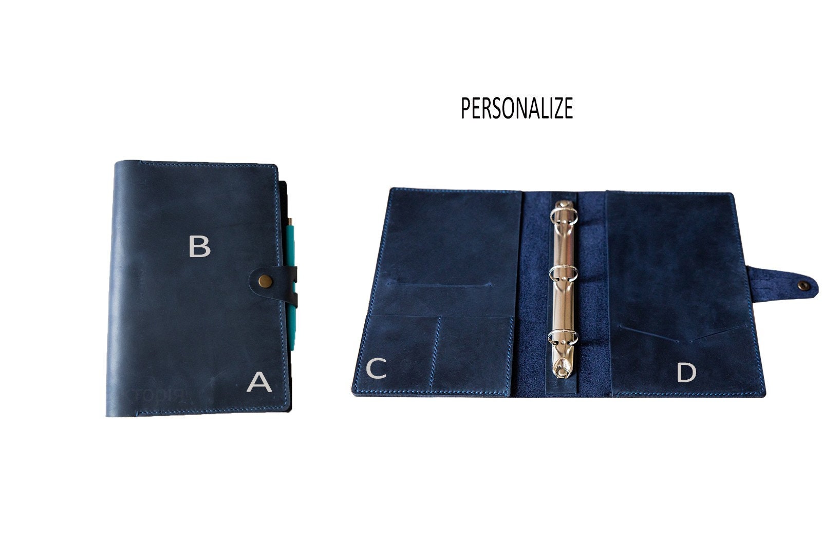 A5 Leather Journal, Personalised Binder, Planner Cover, Notebook Cover ...