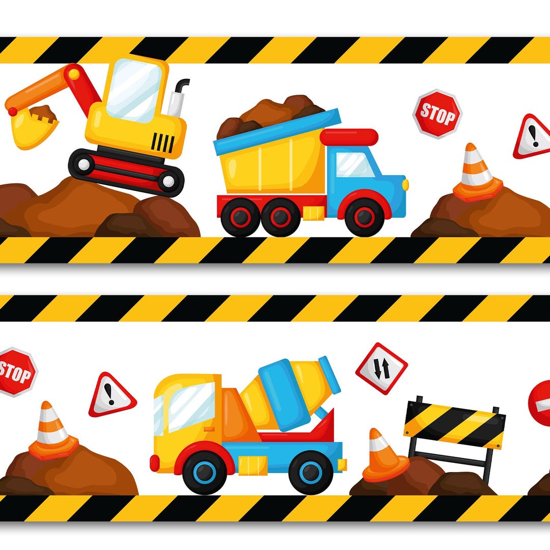 Wall Sticker for Children's Room, Border, Construction Site, Excavator ...