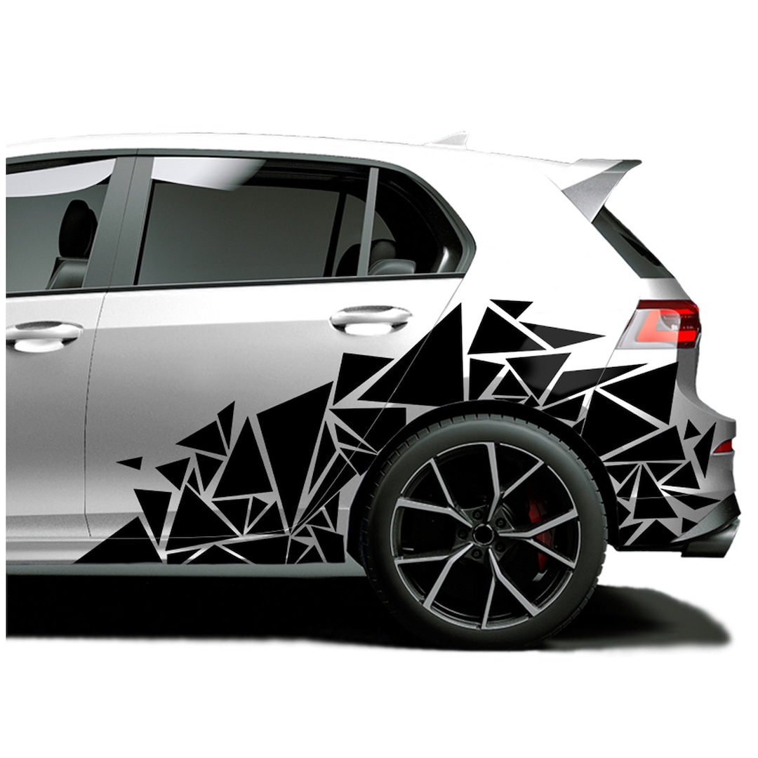 Set of 2 Car Stickers Triangles Black 120 X 60 Cm Shards Geometric ...
