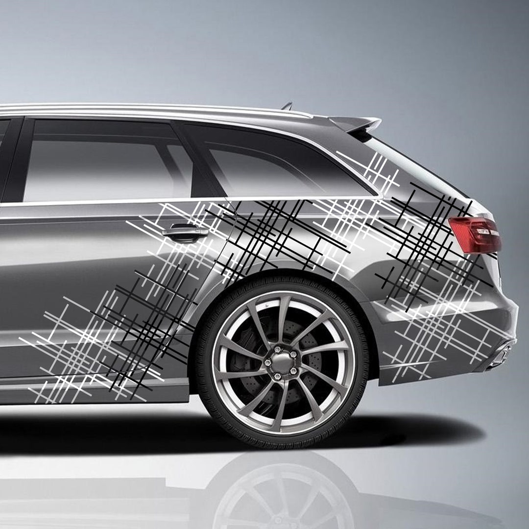 Set of 6 Car Stickers Grid black & White 60 X 60 Cm Foil KX076-30 - Etsy UK