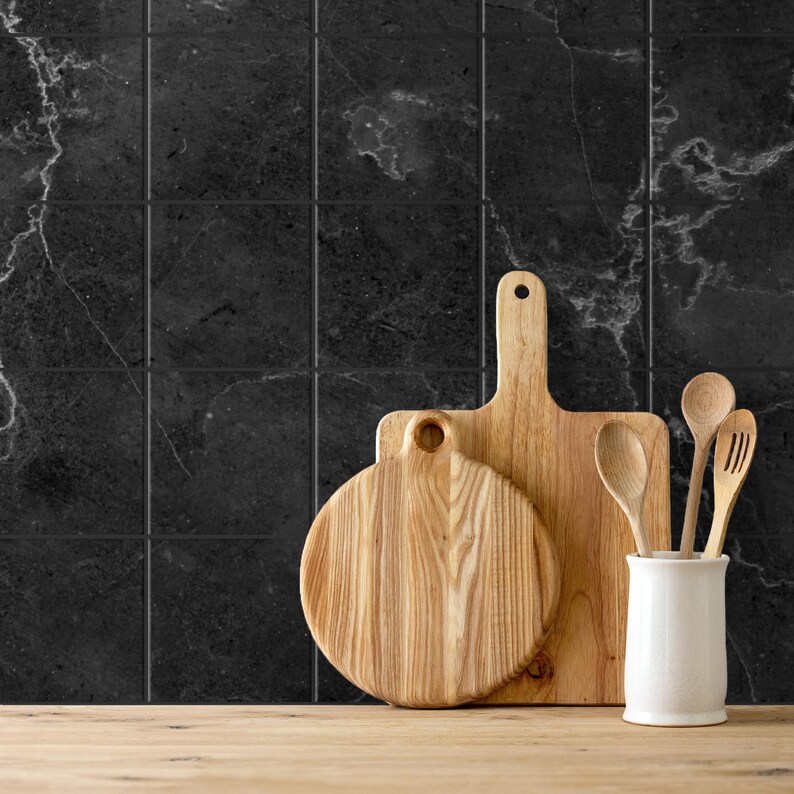 Tegelstickerset, marmerzwart, 15 cm x 15 cm, keuken- en ...