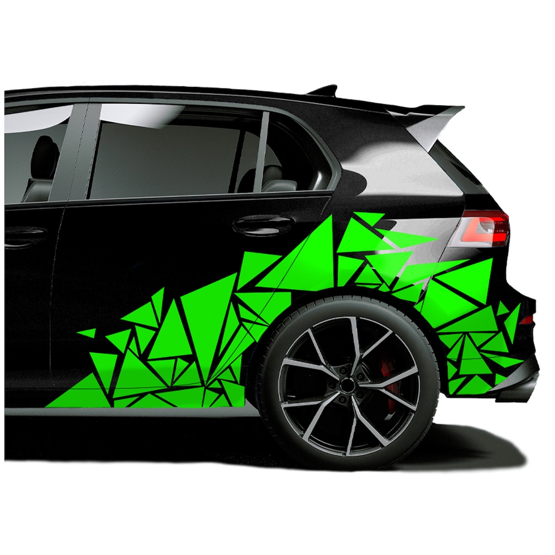 Set of 2 Car Stickers Triangles Green 120 X 60 Cm Shards Geometric ...