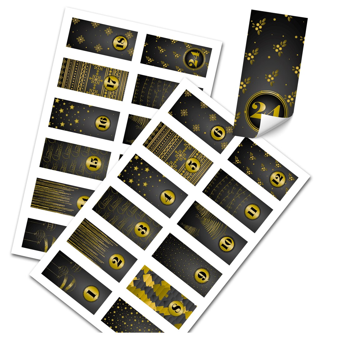 Advent Sticker Set Pattern Gold Black Stripes Advent Sticker Y048-21 - Etsy