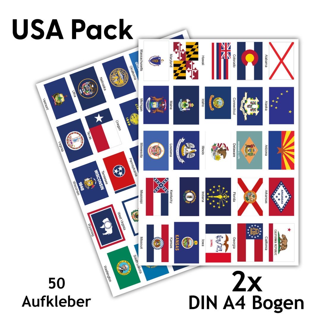 50 Country Flags Sticker Set "usa States" for Model Making Bicycle Car ...