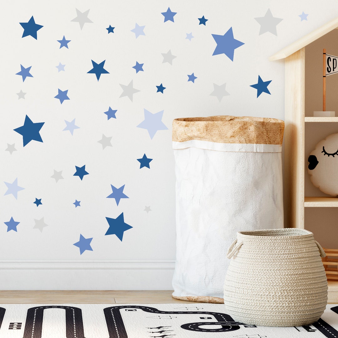 Wall Sticker Set stars Shades of Blue Sticker Living Room Children's ...