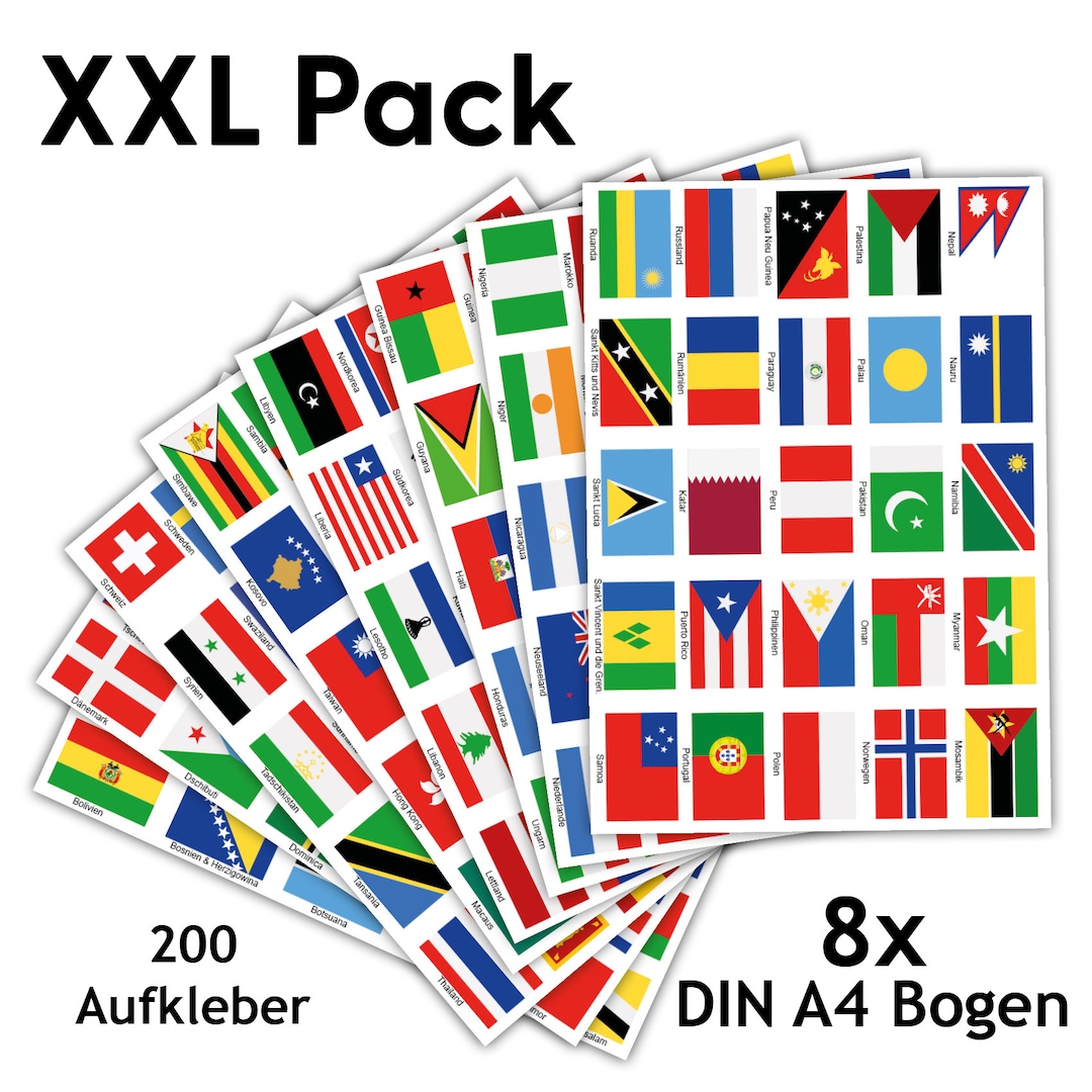 200 Country Flags Sticker Set xxl Worldwide for Model Making, Bicycle ...