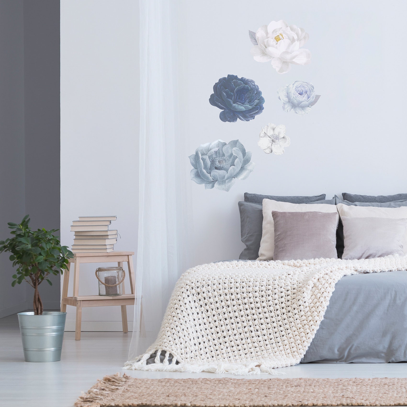 Watercolor Flowers Blue Wall Decal Mural Sticker Foil Wall - Etsy