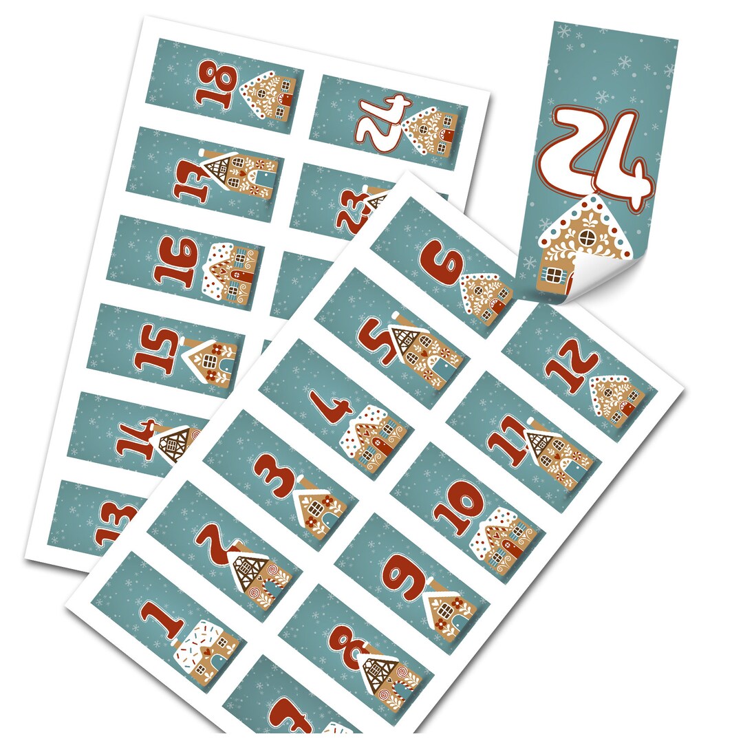 Advent Sticker Set Gingerbread Houses Stripes Crafting Advent Stickers ...