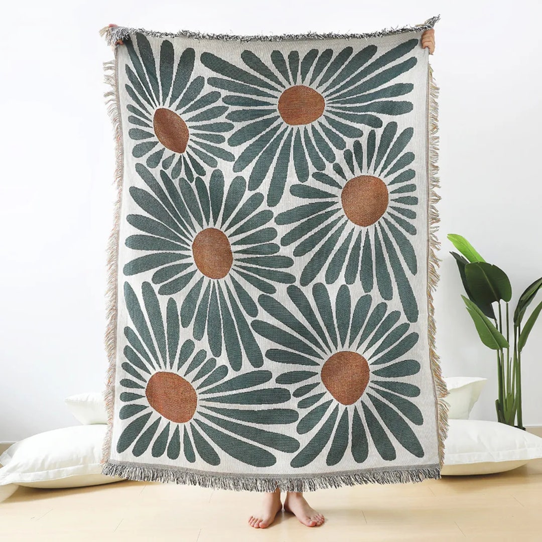Flower Throw Blanket, Daisy Throw Blanket, Scandinavian Throw Blanket ...