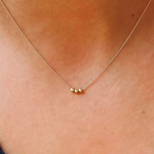 14k Solid Gold Necklace Three Spheres on Chain Minimalistic - Etsy